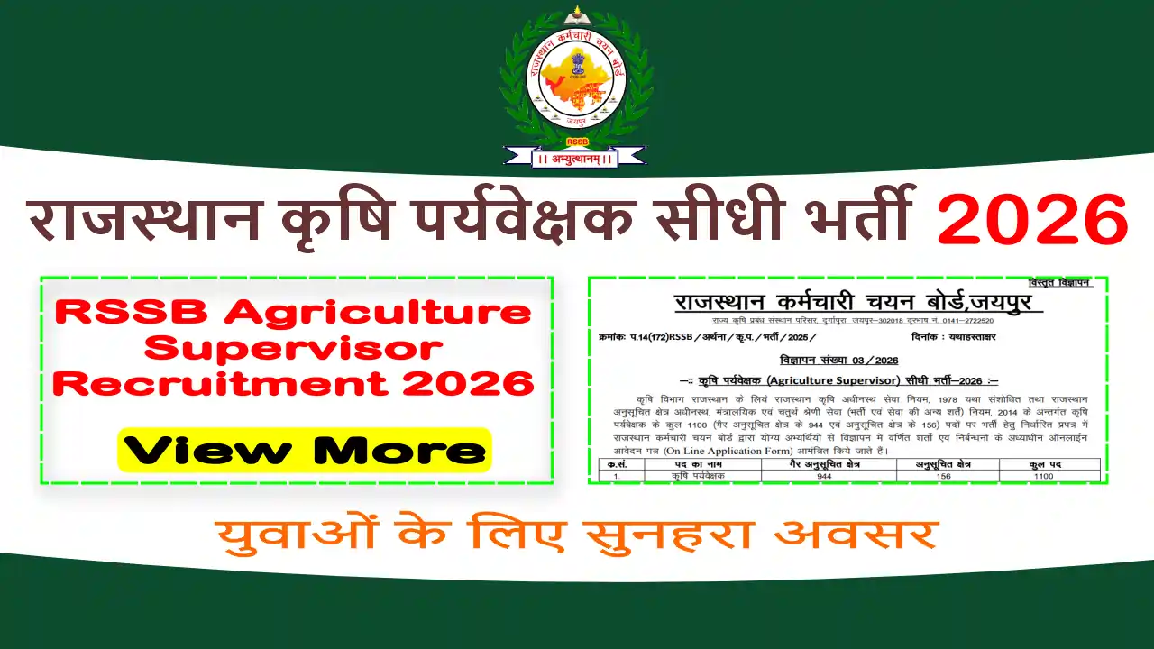 Rajasthan RSSB Agriculture Supervisor Recruitment 2026 Apply Online ...
